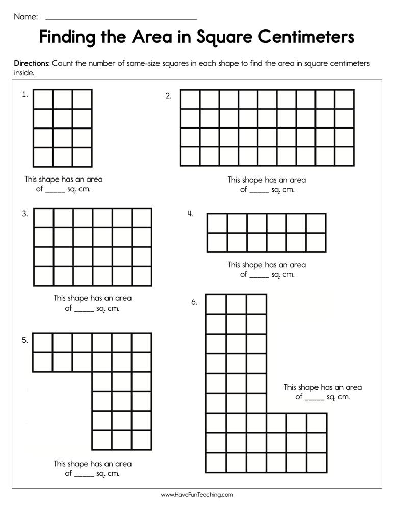 Finding The Area In Square Centimeters Worksheet Have Fun Teaching ... Finding The Area In Square Centimeters Worksheet Have Fun Teaching ...