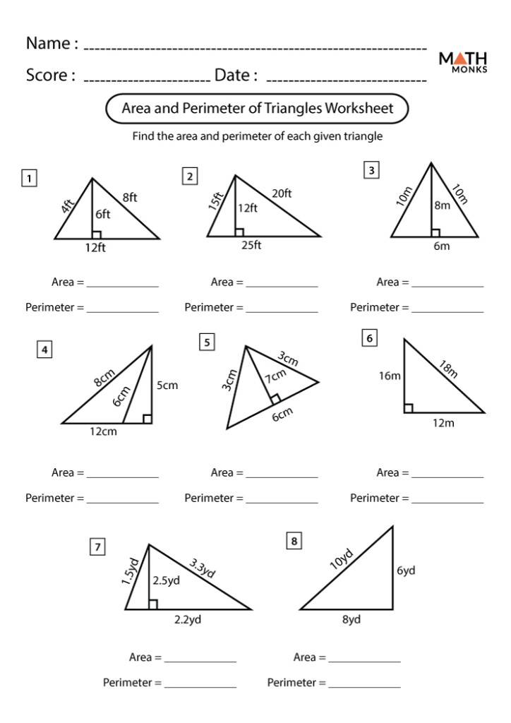 Finding Area And Perimeter Of Triangles Worksheets - TraingleWorksheets.com Finding Area And Perimeter Of Triangles Worksheets - TraingleWorksheets.com