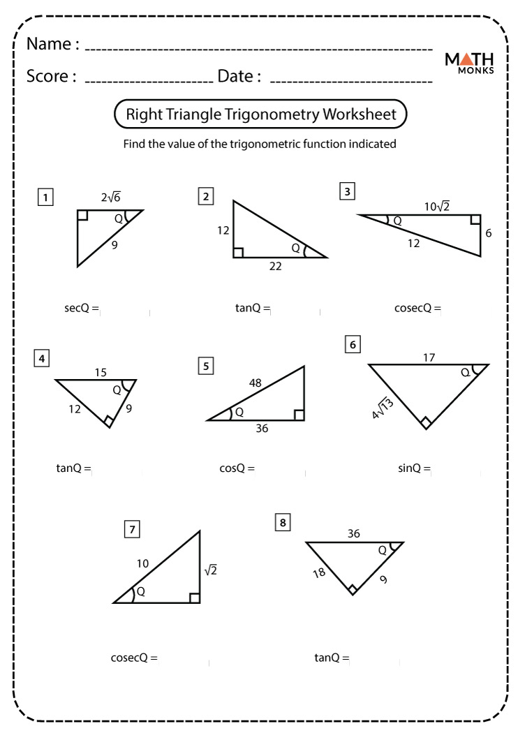 Right Triangle Trigonometry Worksheets Math Monks - TraingleWorksheets.com Right Triangle Trigonometry Worksheets Math Monks - TraingleWorksheets.com